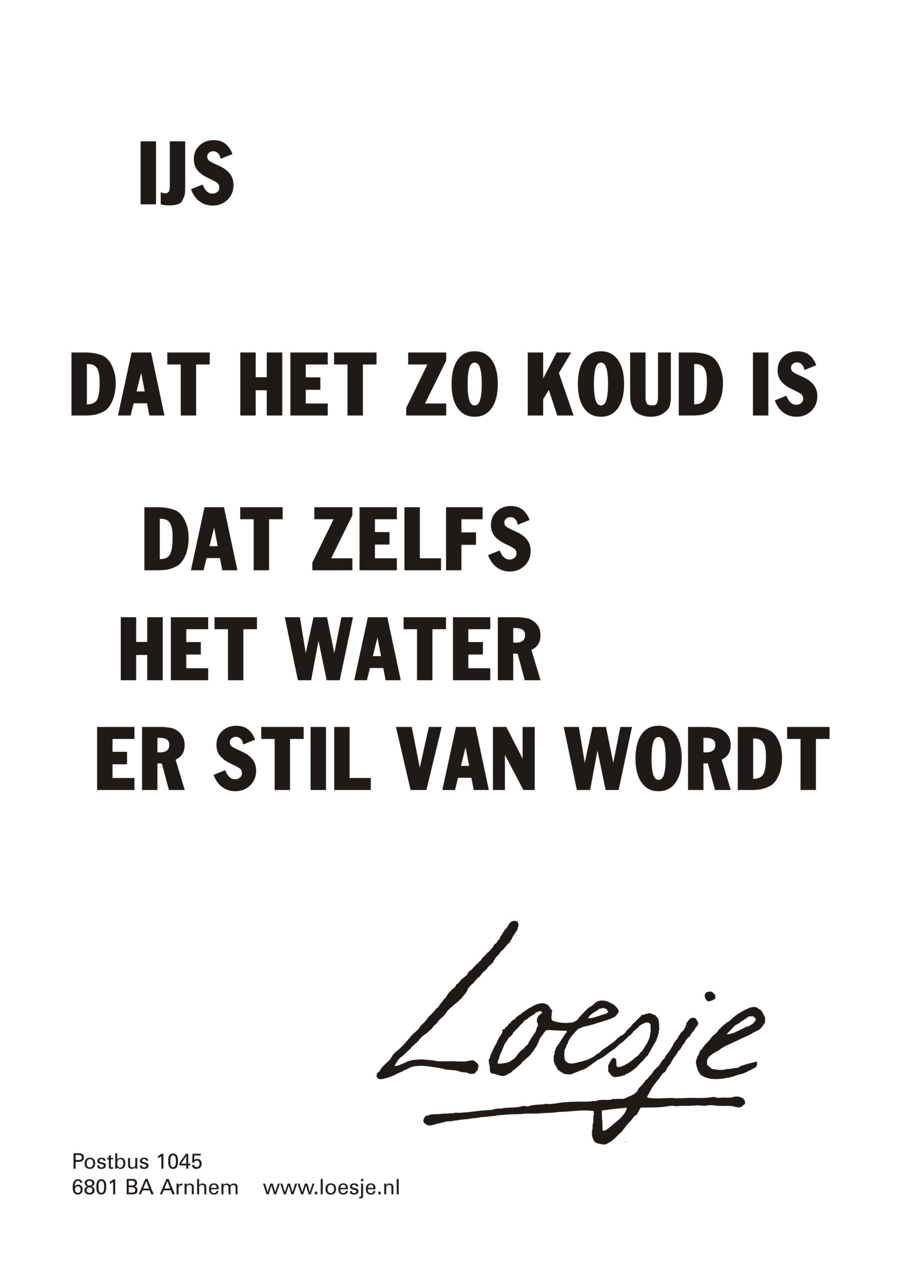 ijs dat het zo koud is dat zelfs het water er stil van wordt | Loesje