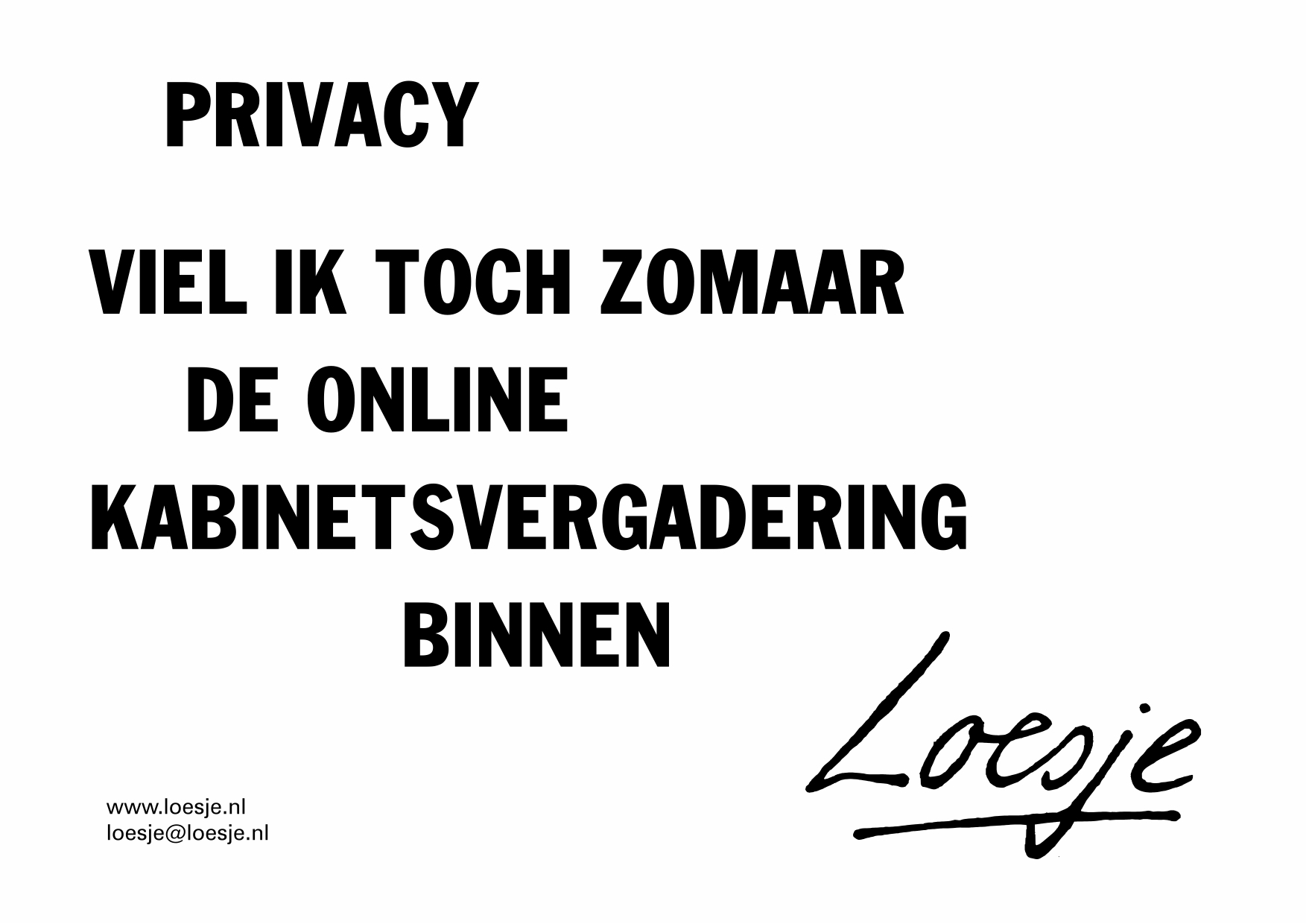 Privacy / viel ik toch zomaar de online kabinetsvergadering binnen - Loesje